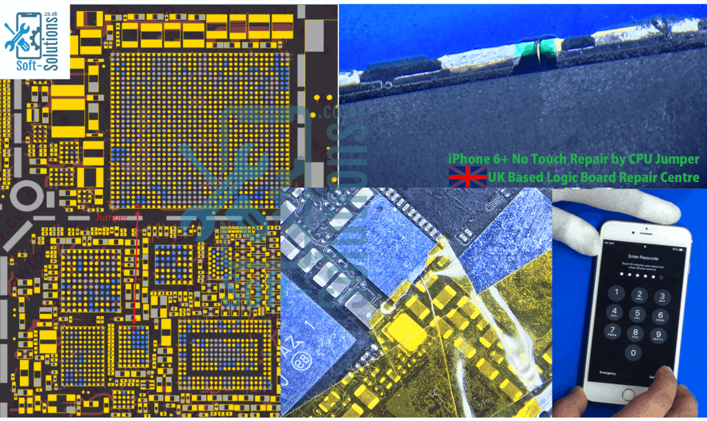 iPhone 6 plus an unresponsive touch fix by CPU jumper. - soft-solutions repairs